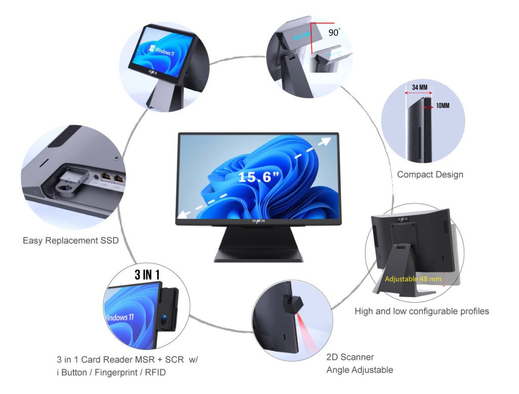 15.6” Display (16:9 ) Full HD 1920 x1080 Anti-UV Touch Panel